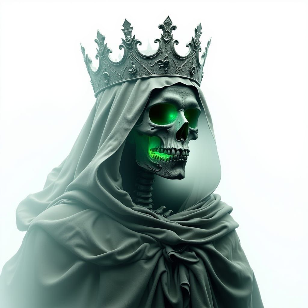 Skeletal Figure in Tattered Royal Robes with Crack... - AI Art