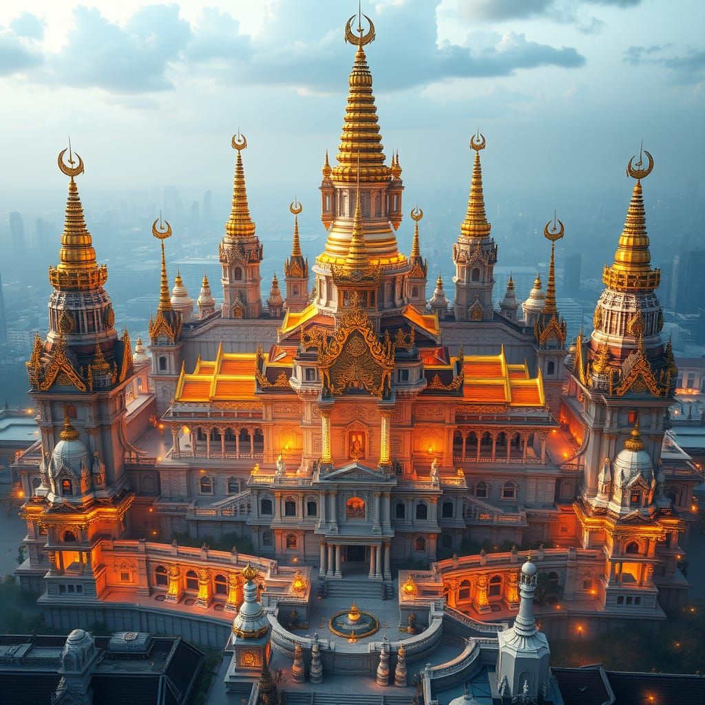 Surreal Siamese Palace-Temple Complex in Futuristi... - AI Art