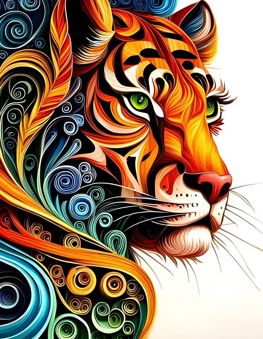 Paper Quilled Rainbow Tiger - AI Generated Artwork - NightCafe Creator