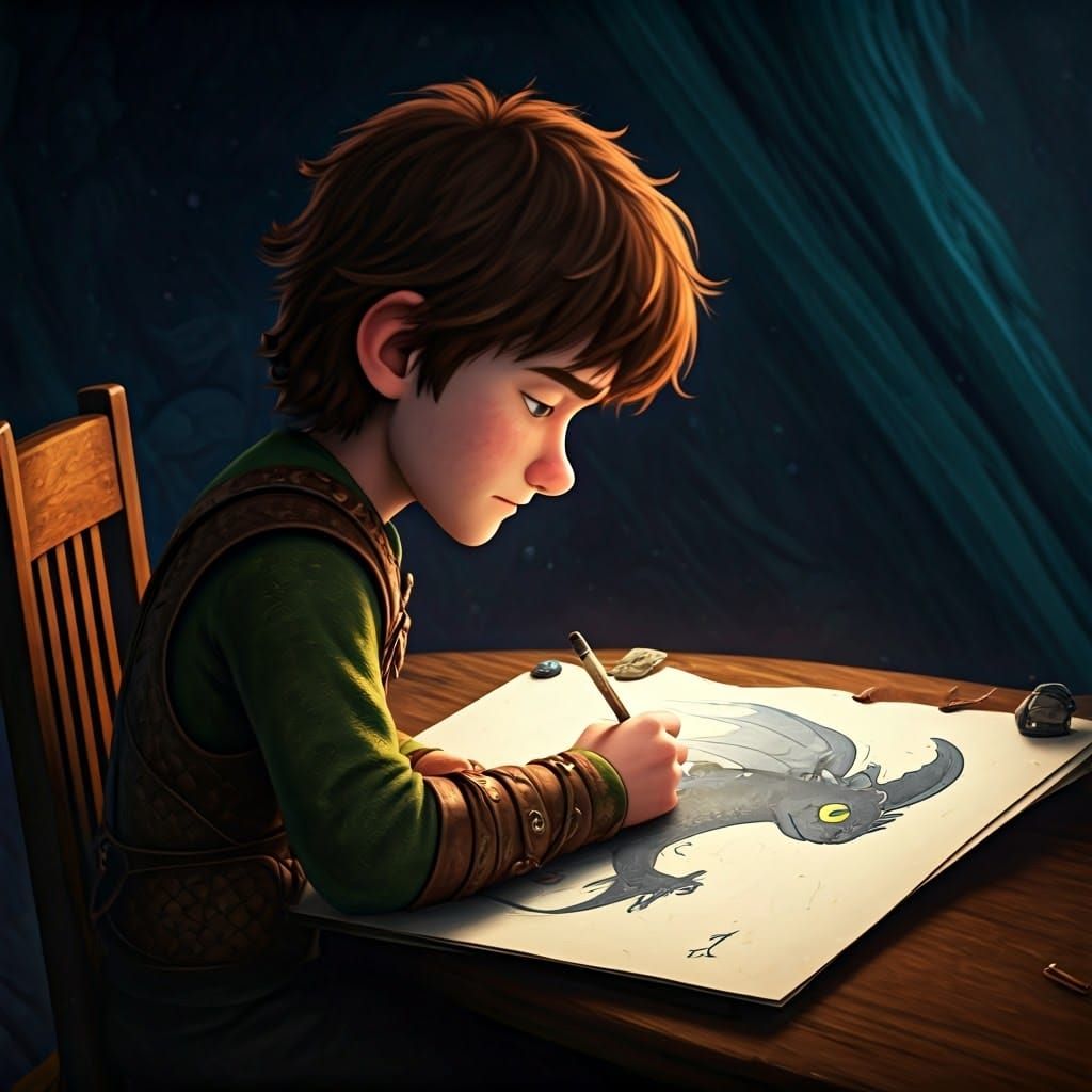 Young Hiccup Haddock Envisions a Majestic Dragon i... - AI Art