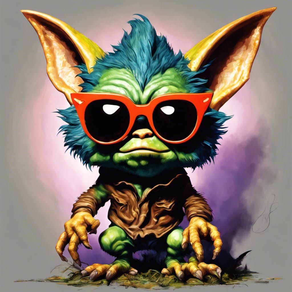 Gremlin - Small pesky little monster with pointy ears wearing ...