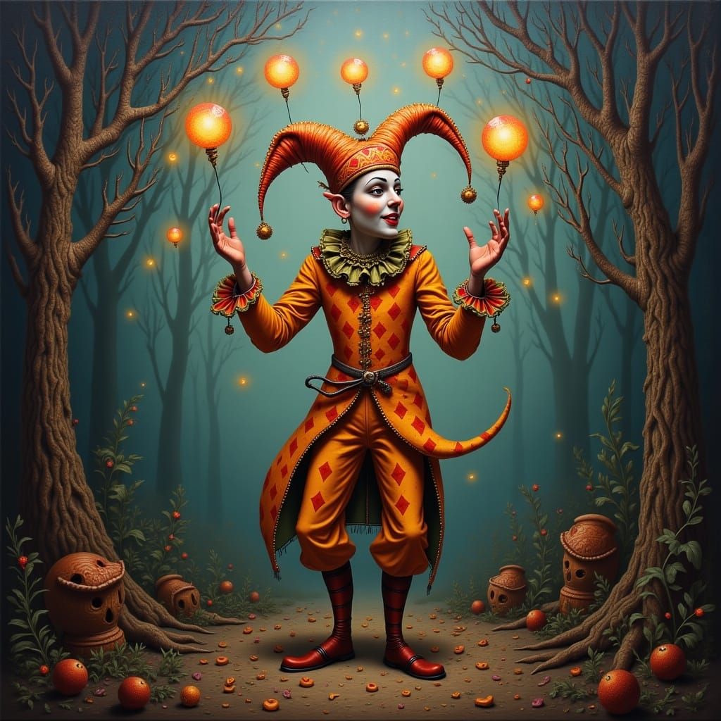 Whimsical Jester in Dreamlike Forest - AI Art