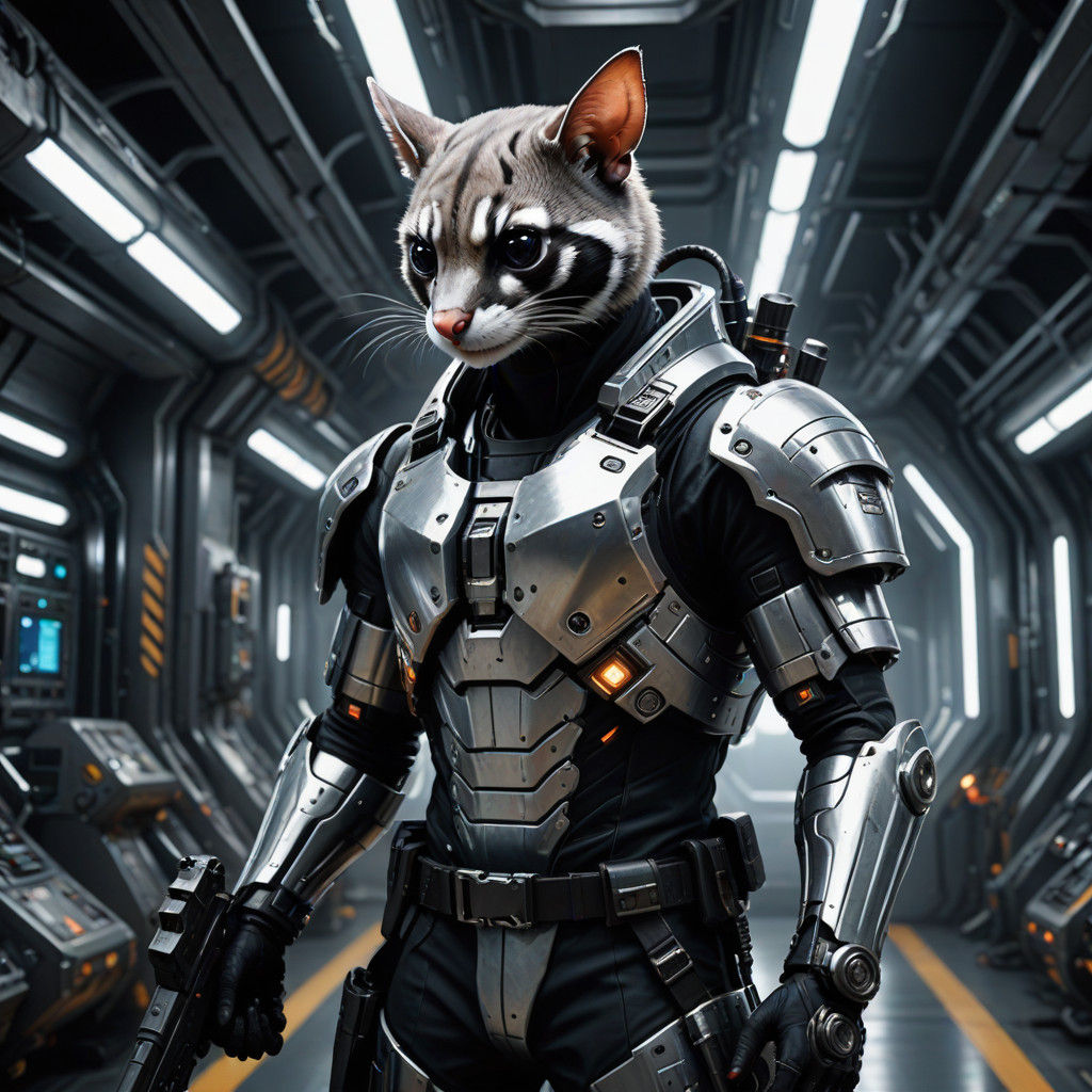 A realistic, full-body sci-fi armored sugar glider warrior, adorned ...