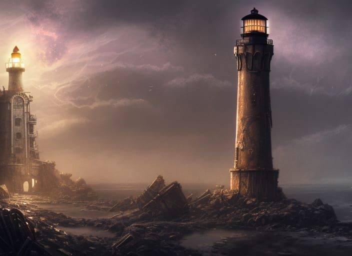 Postapocalyptic huge magical lighthouse nightview Magical, Intricate ...