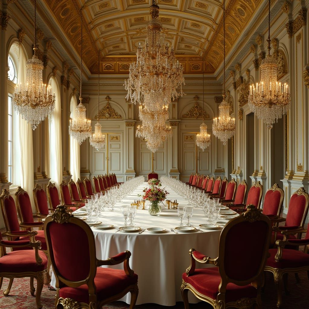 Elegant Palace Dining Hall in French Rococo Style - AI Art