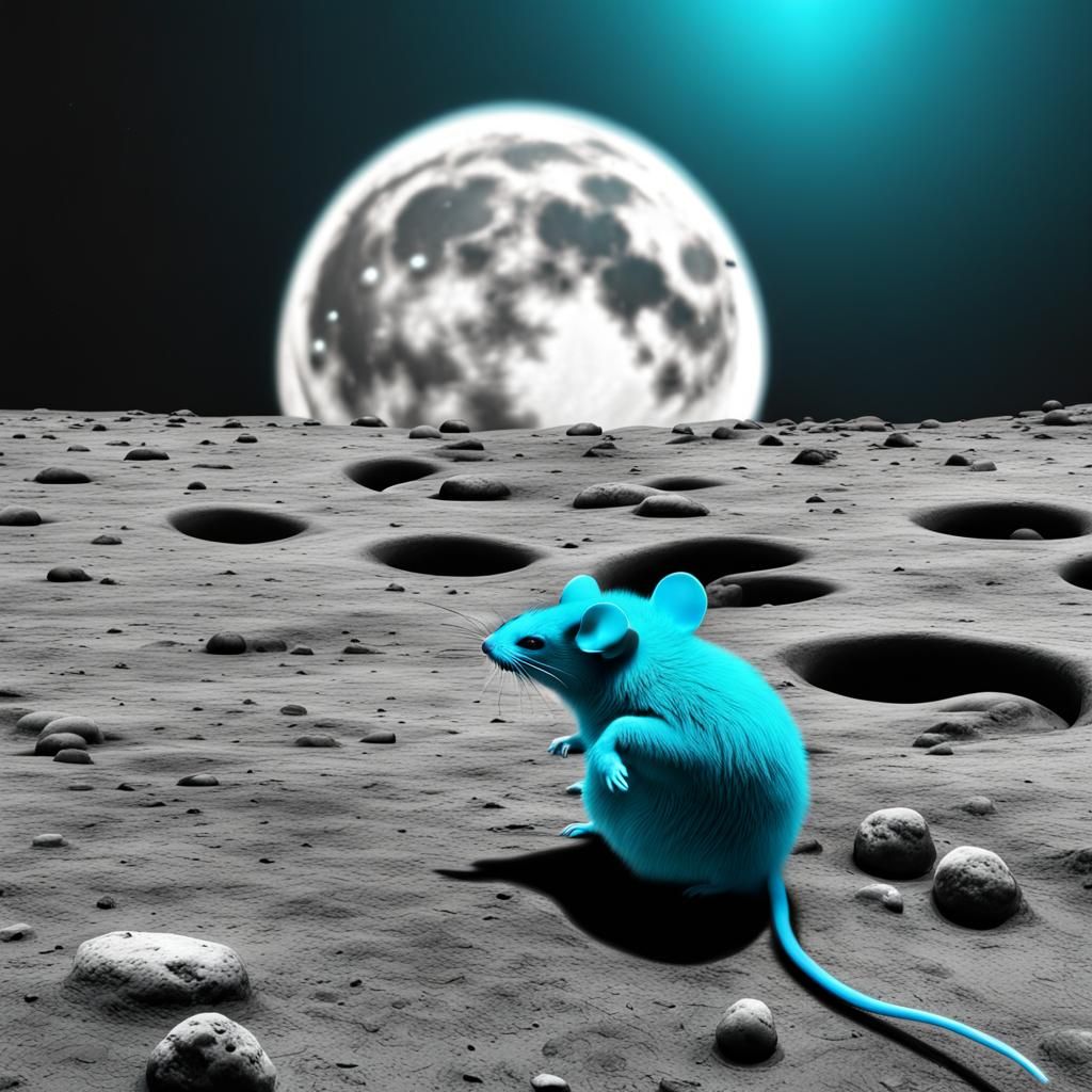 selective color, neon blue mouse on moon surface - AI Generated Artwork ...