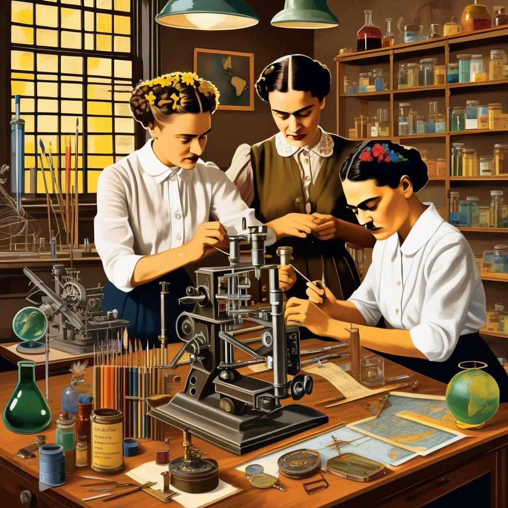 Marie Curie, Frida Kahlo, and Amelia Earhart, gathered in a ...