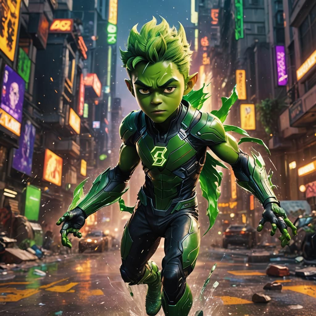 realistic futuristic beastboy 8k full details in action movie - AI ...