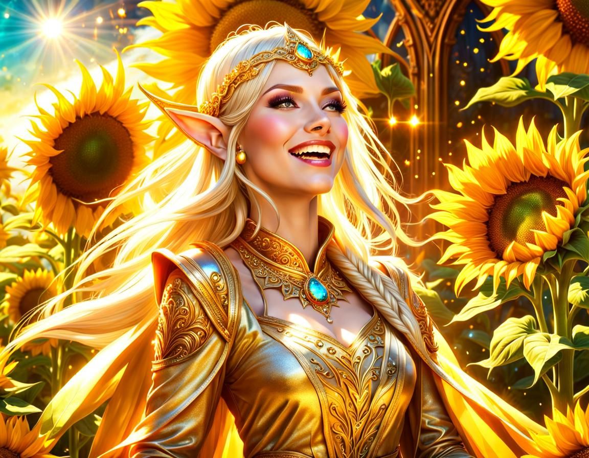 Smiling Sunflower Elf 3 - AI Generated Artwork - NightCafe Creator