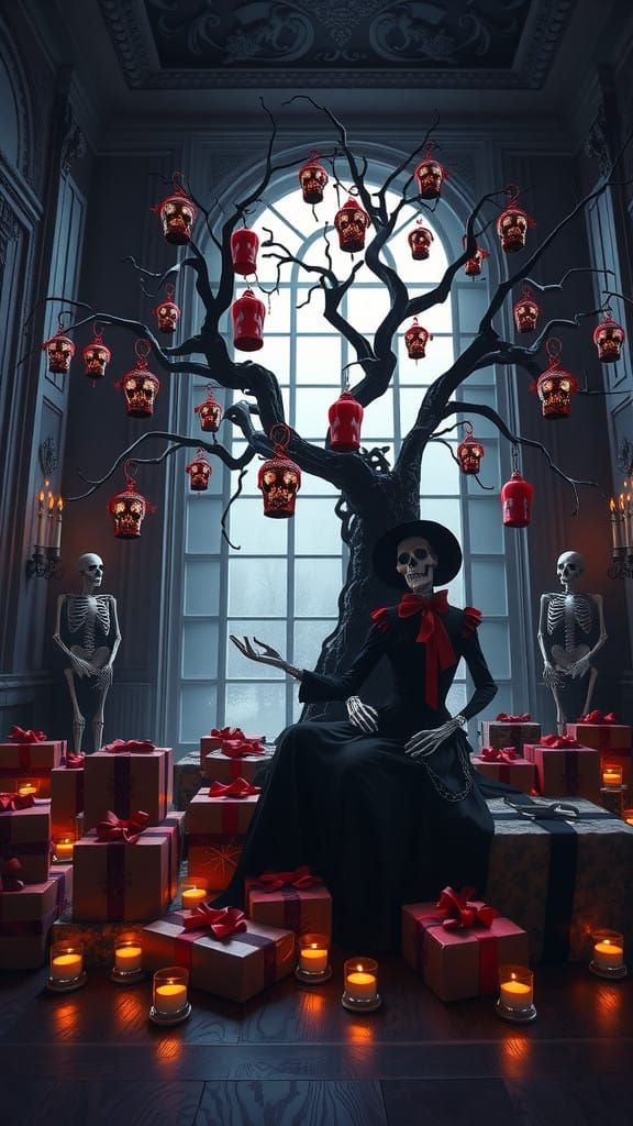 Surreal Christmas Scene with Skeletal Tree in Hype... - AI Art