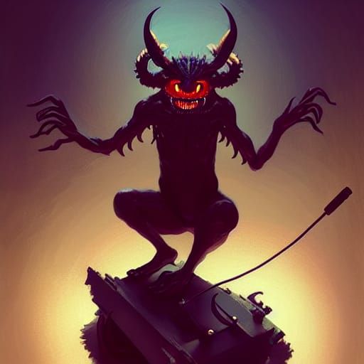 a demon playing on a Theremin in full height, character, art by james ...