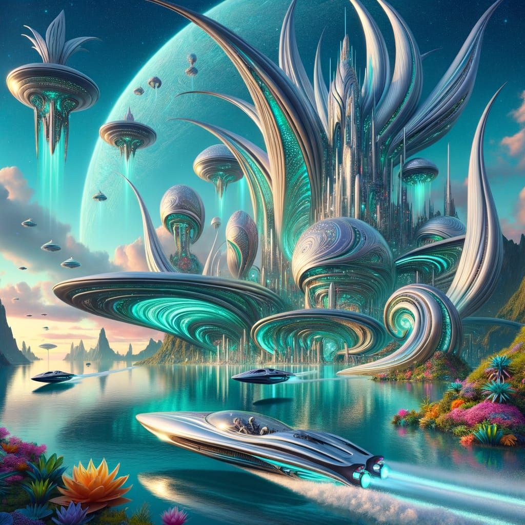 Surreal Futuristic Cityscape in Solarpunk Style - AI Art