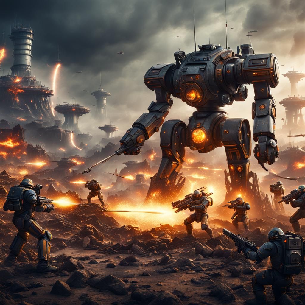 army of artificial intelligence robots fighting in a nuclear war - AI ...