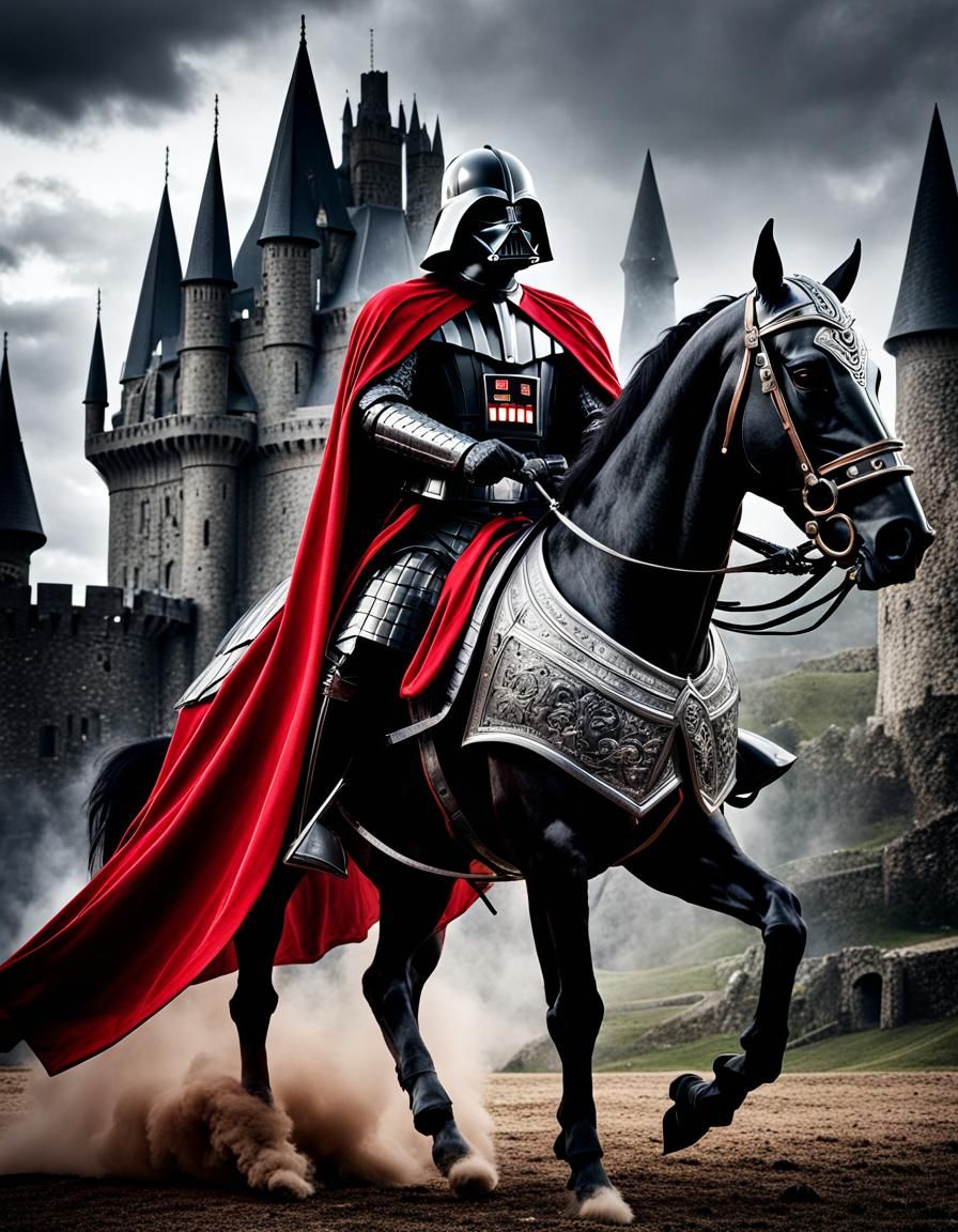 Darth Vader as a medieval knight riding a war horse - AI Generated ...