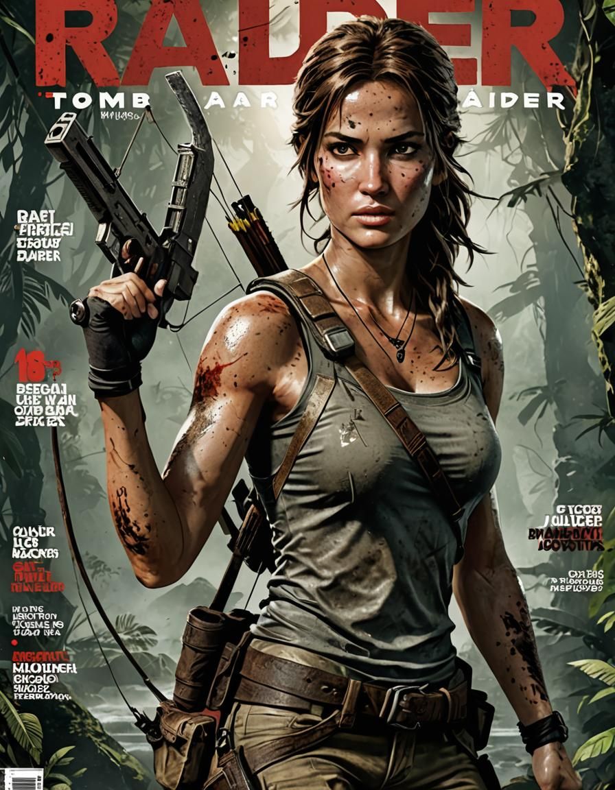 Action-Packed Tomb Raider Magazine Cover Art - AI Art