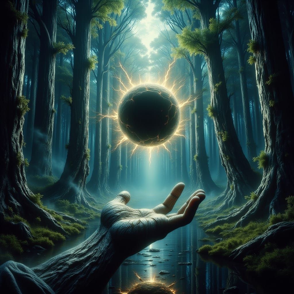 Ethereal Landscape Unveiled by Electrical Hand in ... - AI Art