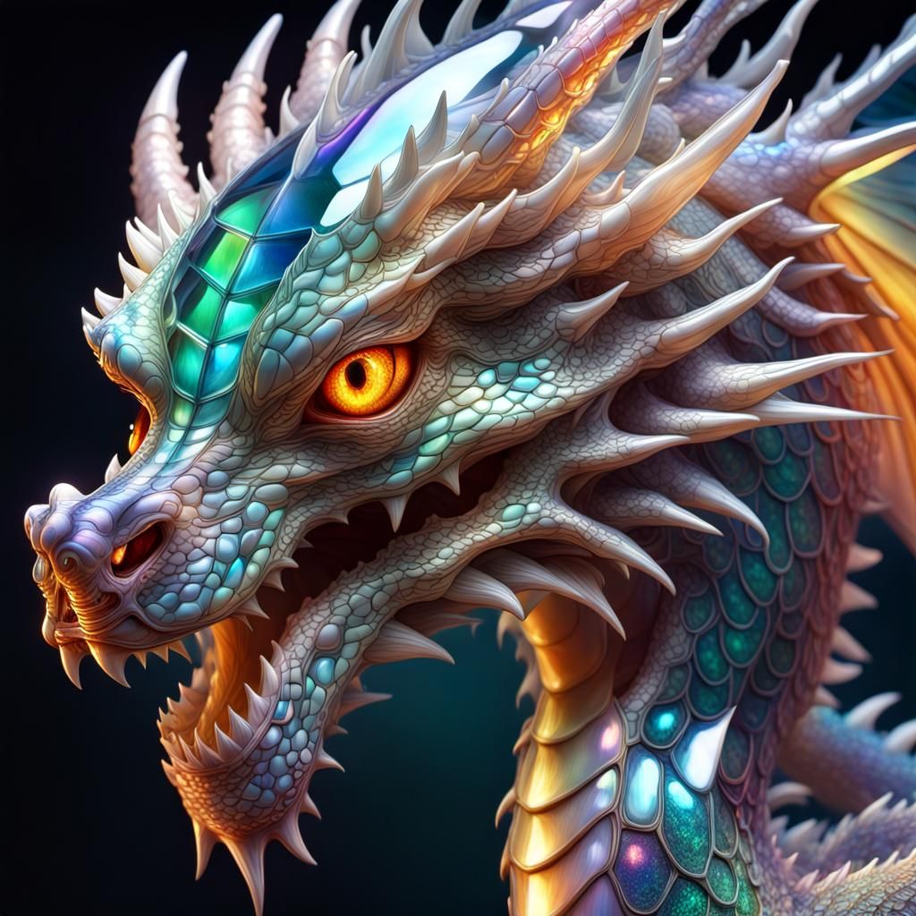 Translucent clear dragon, iridescence, shimmer, ultramystical ...
