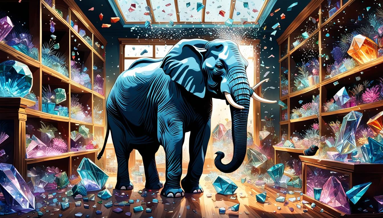 A runaway elephant in a crystal shop - AI Generated Artwork - NightCafe ...