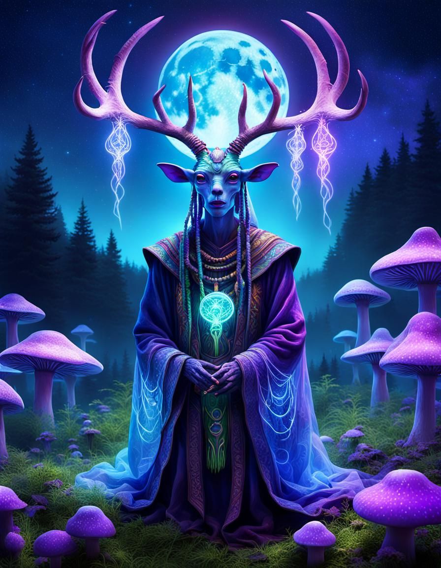 Summoning Spectra A digital art photograph of an alien shaman with ...