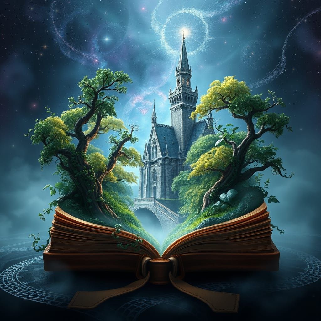 Mystical Book Cover Transforms into Enchanted Fore... - AI Art