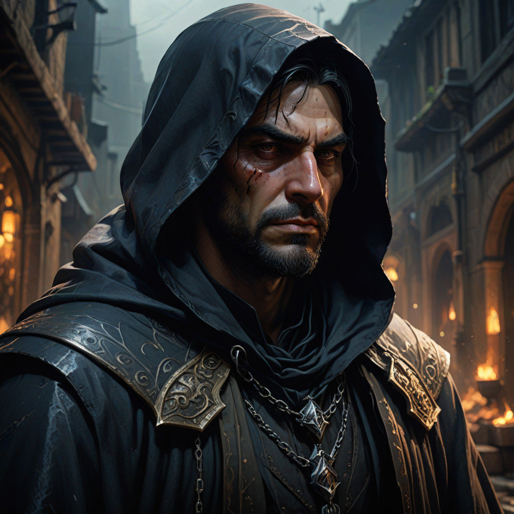 Dark Fantasy Merchant in Opulent Garb - AI Art