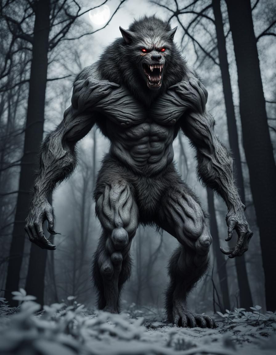 Insanely detailed photography of a fierce thickly built werewolf ...