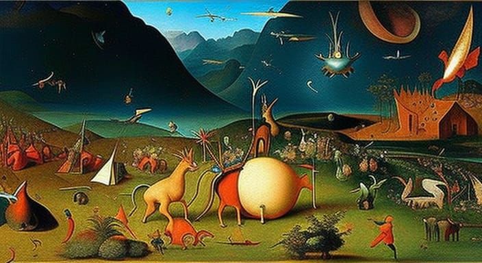 16k resolution, art by Hieronymus Bosch, a surreal and chaotic fantasy ...