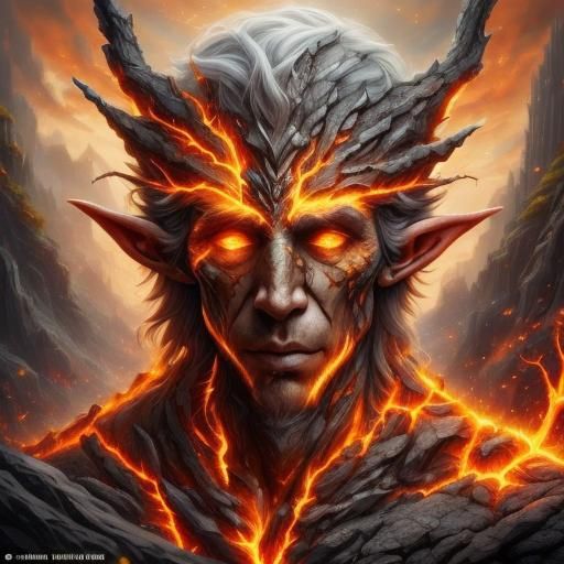 Glowing Lava Elf Goddess in Fiery Fantasy Portrait - AI Art