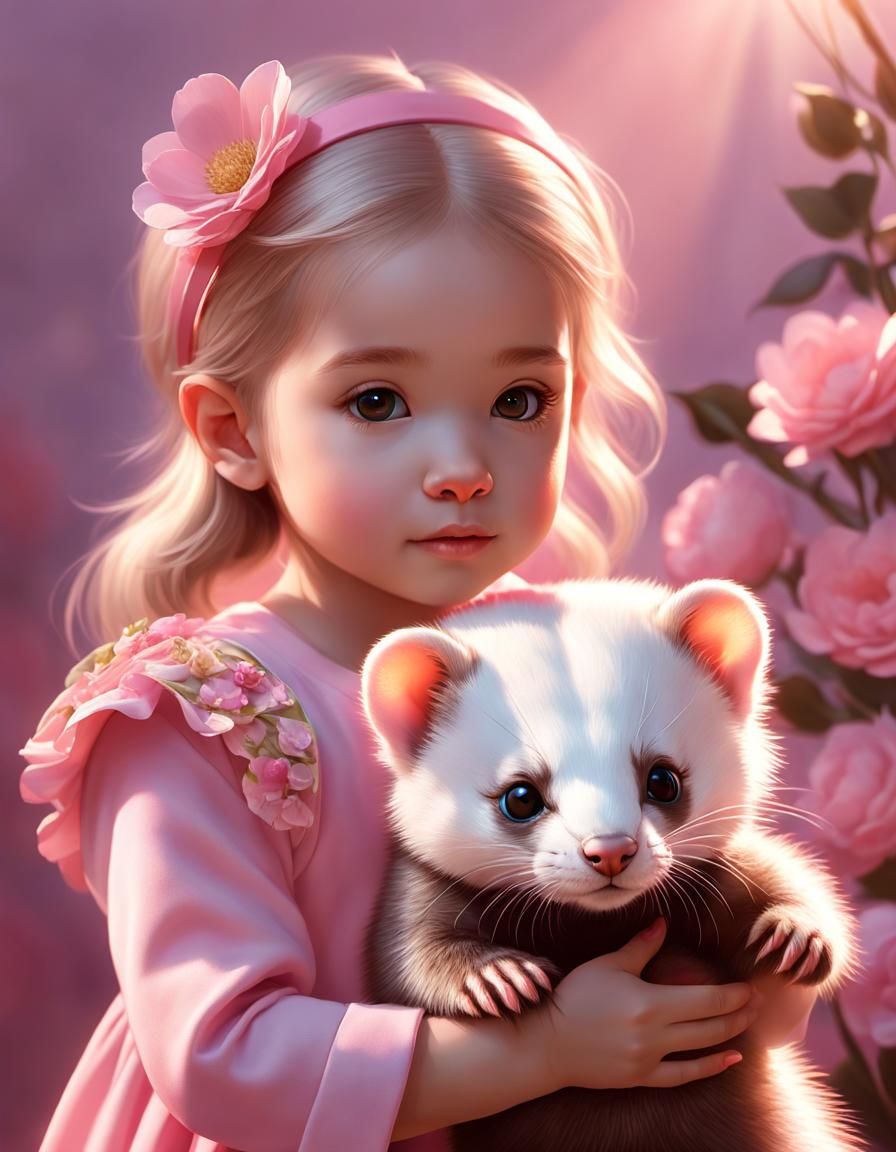 Girl and her Ferret Plush - AI Generated Artwork - NightCafe Creator