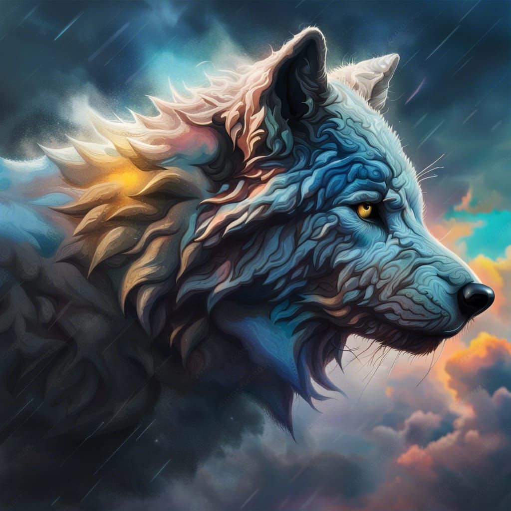 WOLF MADE FROM CLOUDS IN A THUNDER STORM - AI Generated Artwork ...