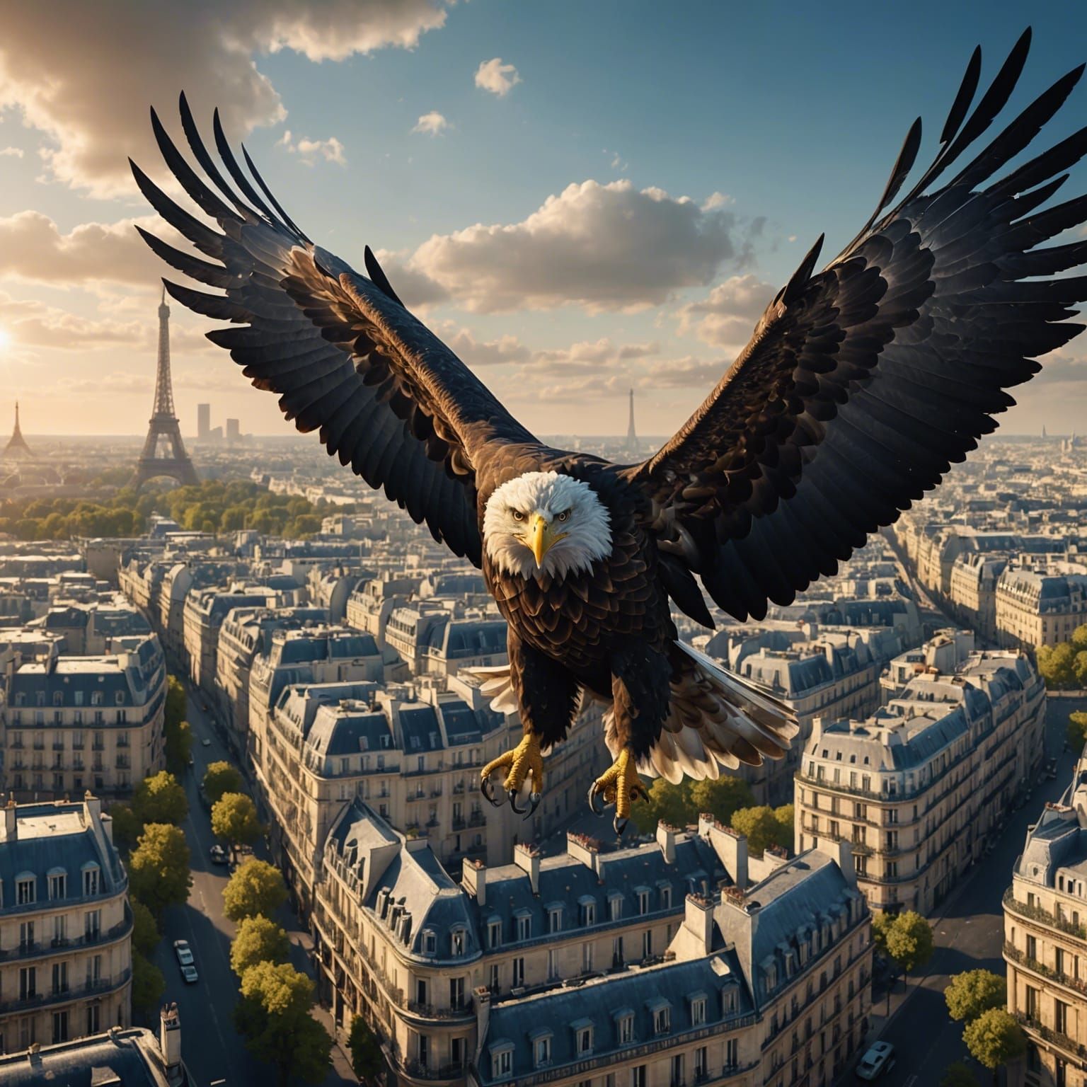 Big eagle flying over paris - AI Generated Artwork - NightCafe Creator