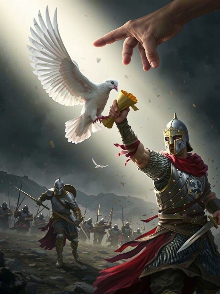 Heroic Dove vs Warrior in Epic Battle - AI Art