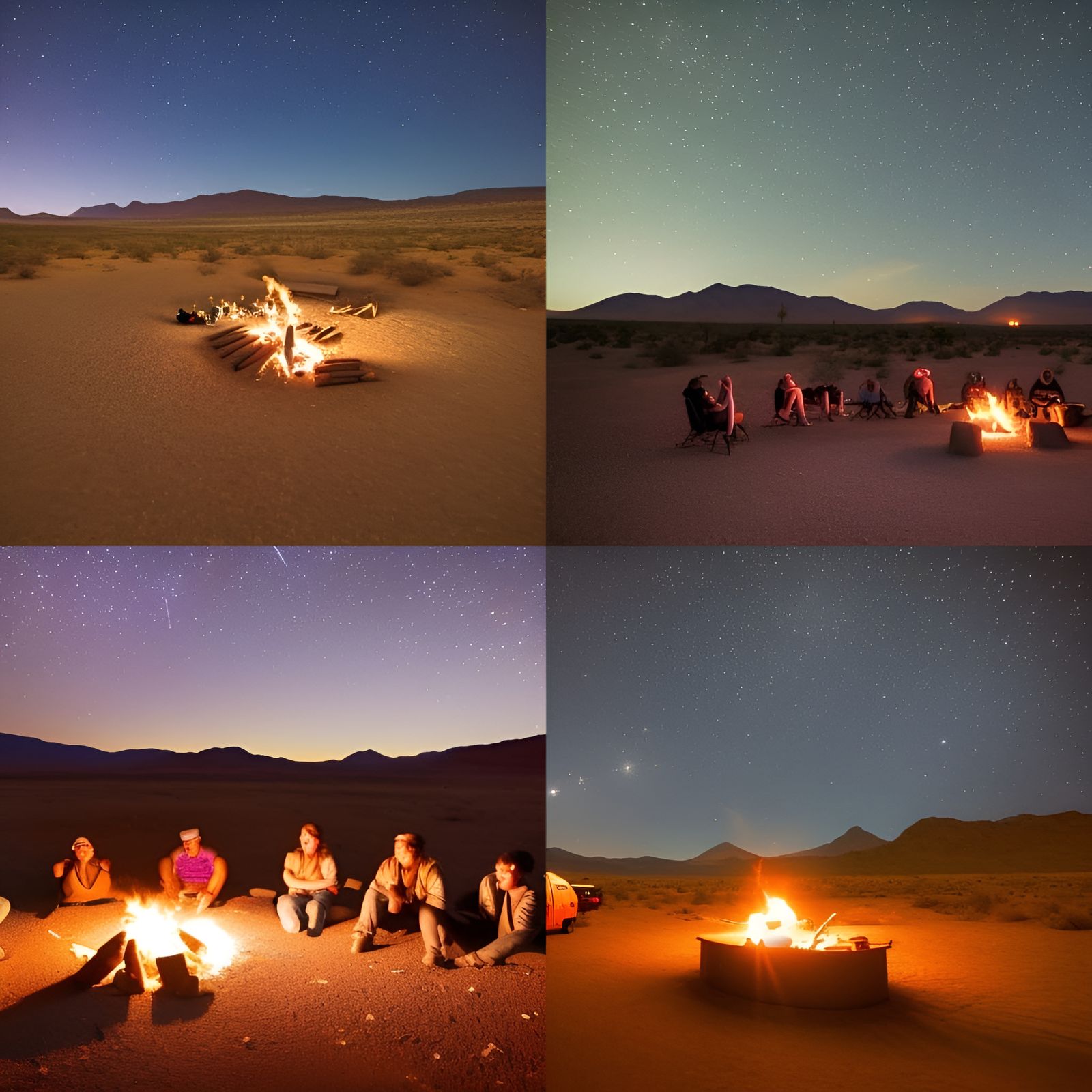 Large exciting Campfire at night in desert Nevada 5 young people ...