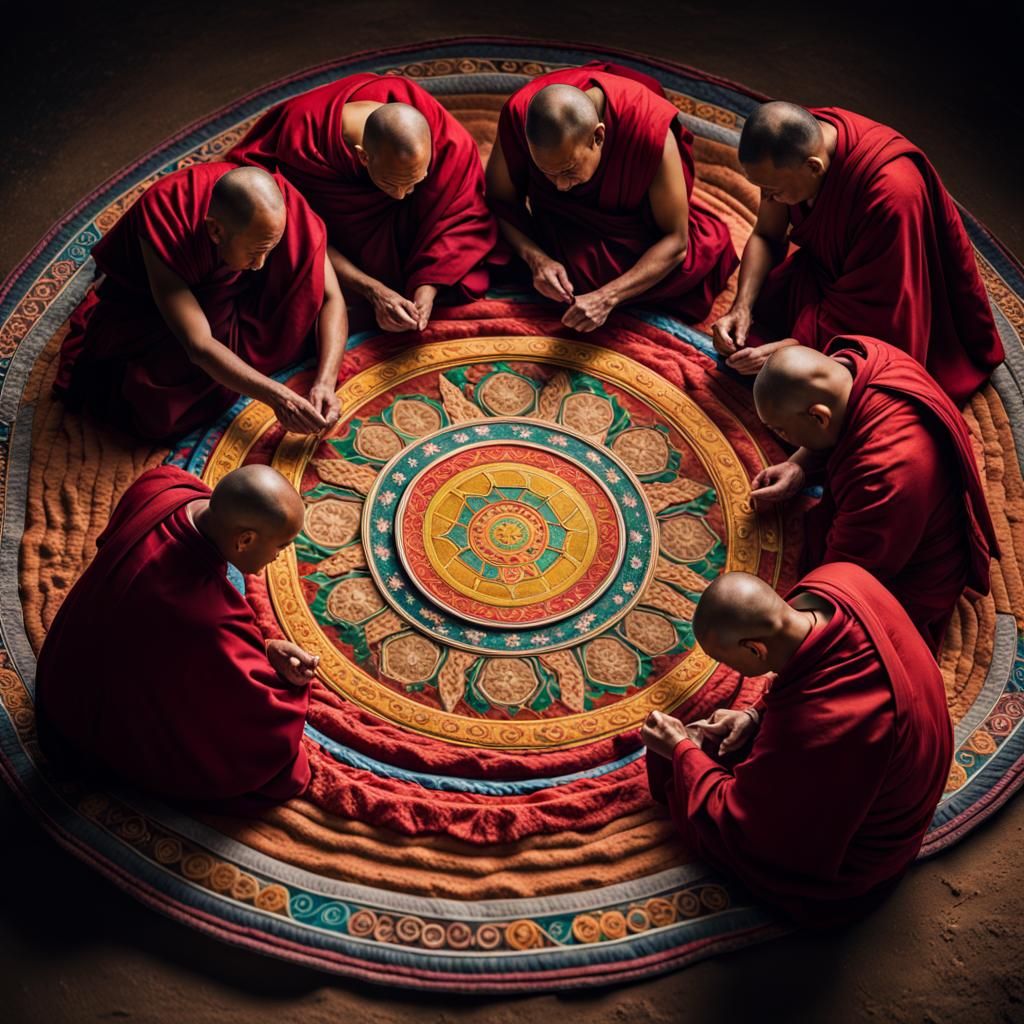 Tibetan monks create a sand mandala. - AI Generated Artwork - NightCafe Creator