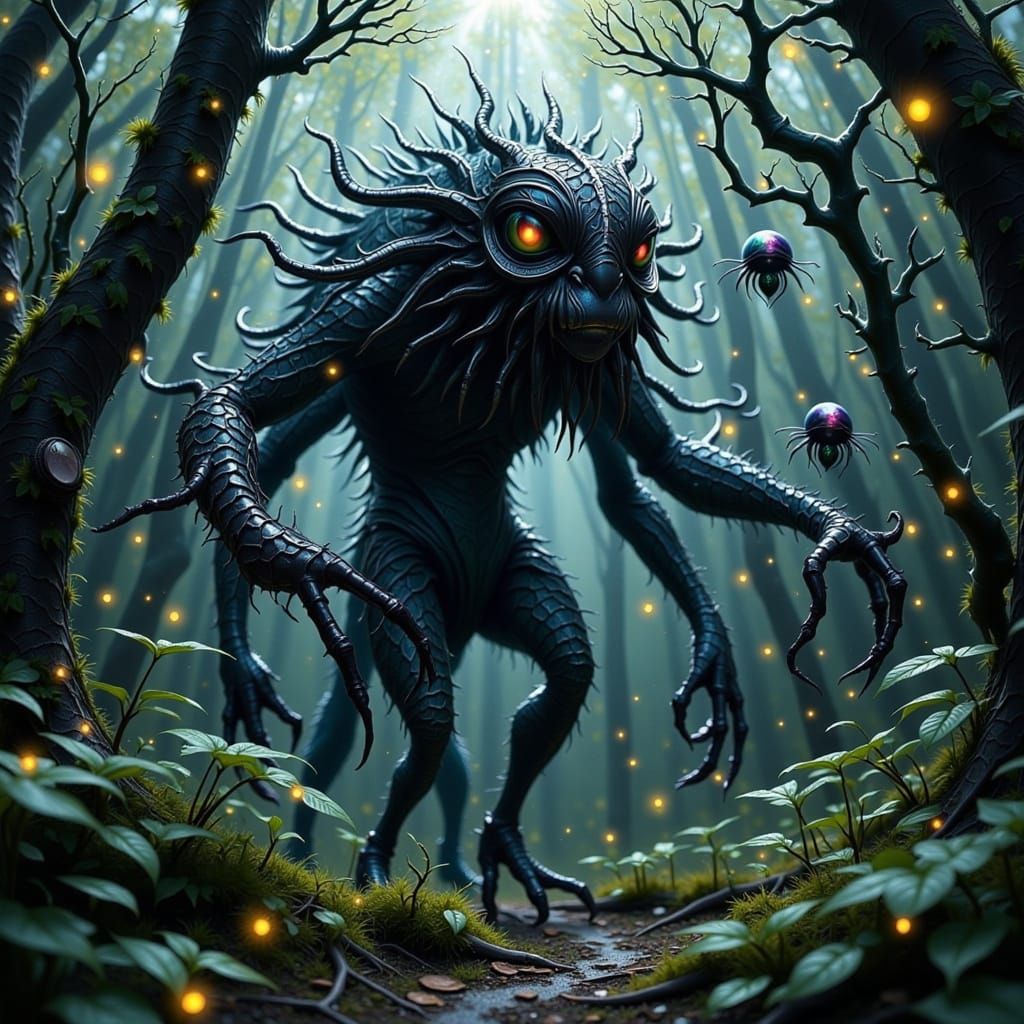 Dark Fae Creature in Mystical Forest - AI Art