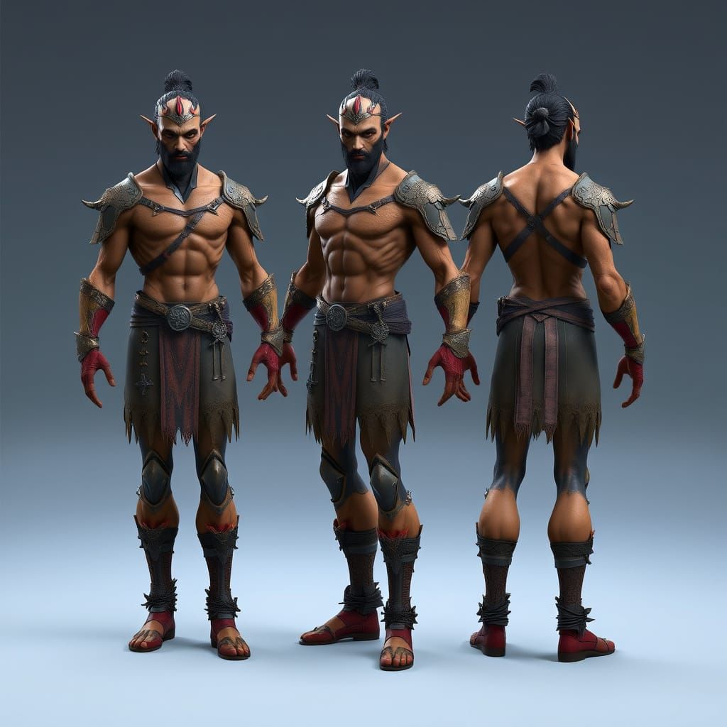 Fantasy Warrior 3D Model Reference Sheet in Futuri... - AI Art