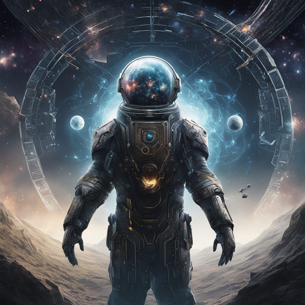Drifting in the event horizon’s grip, the Chrono-Warden surveys the shattered remains of a ...