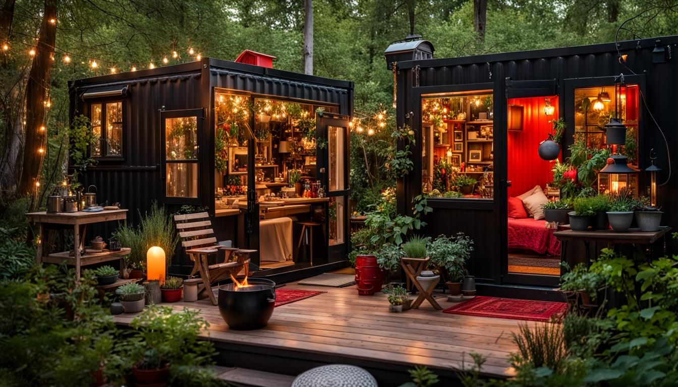 Lush container gardens and a deck w/firepit,and a outdoor workbench ...