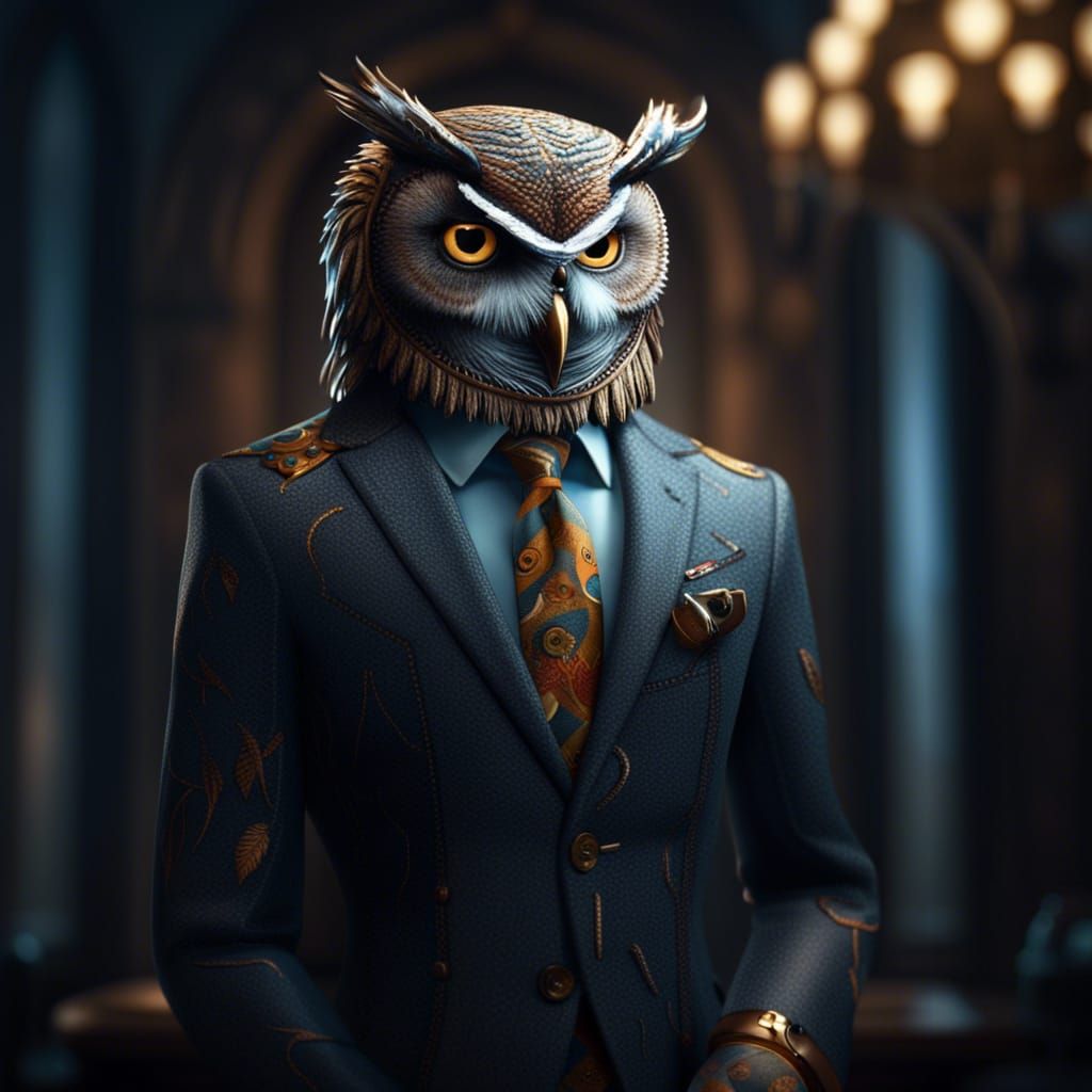 Realistic owl person wearing a suit - AI Generated Artwork - NightCafe ...