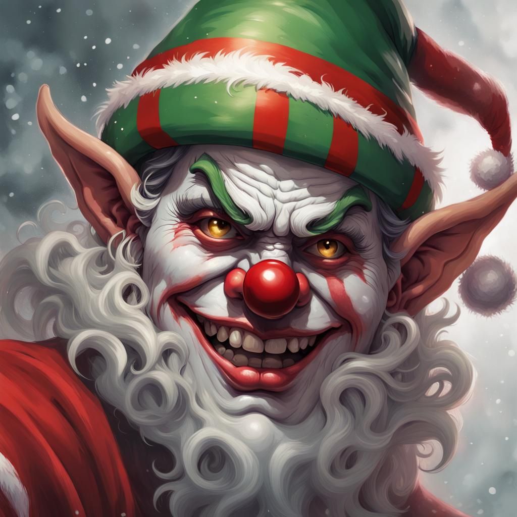 Jojo the scary Christmas Elf clown close up of his face painted face ...