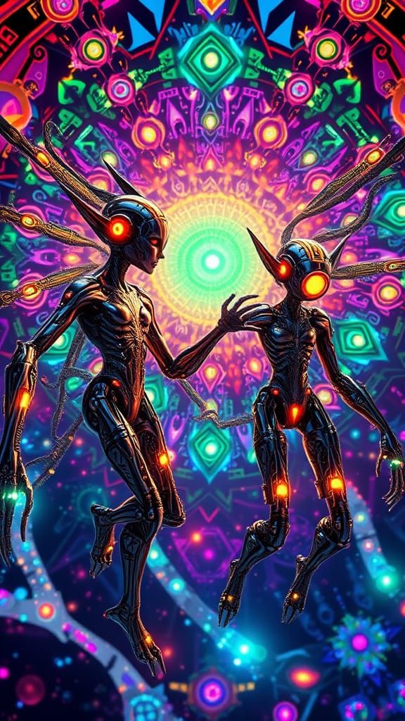 Psychedelic Machine Elves in a Hyperdimensional Re... - AI Art