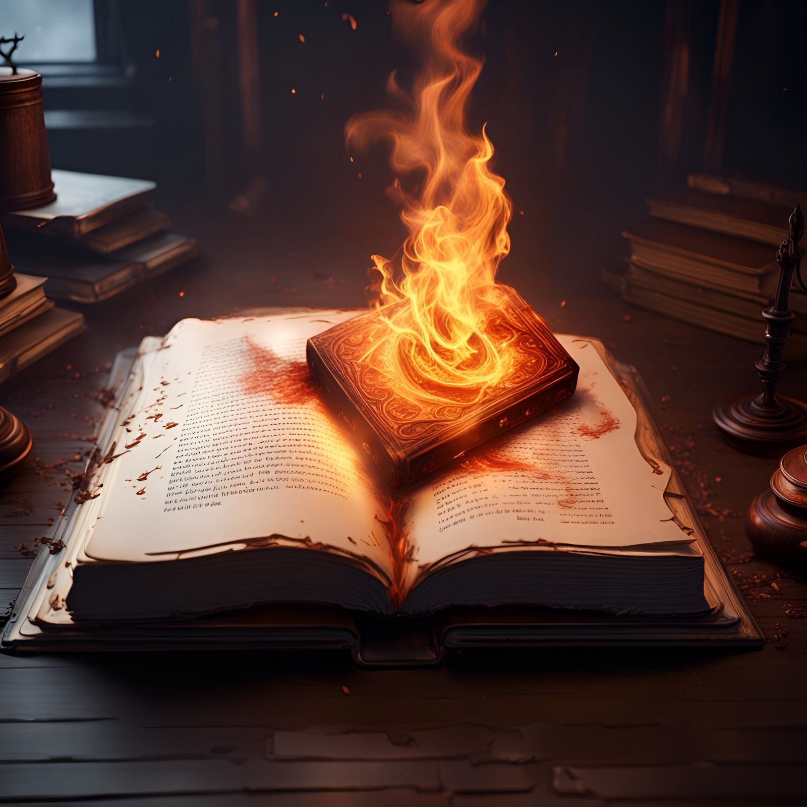 Fire relic inside a book - AI Generated Artwork - NightCafe Creator