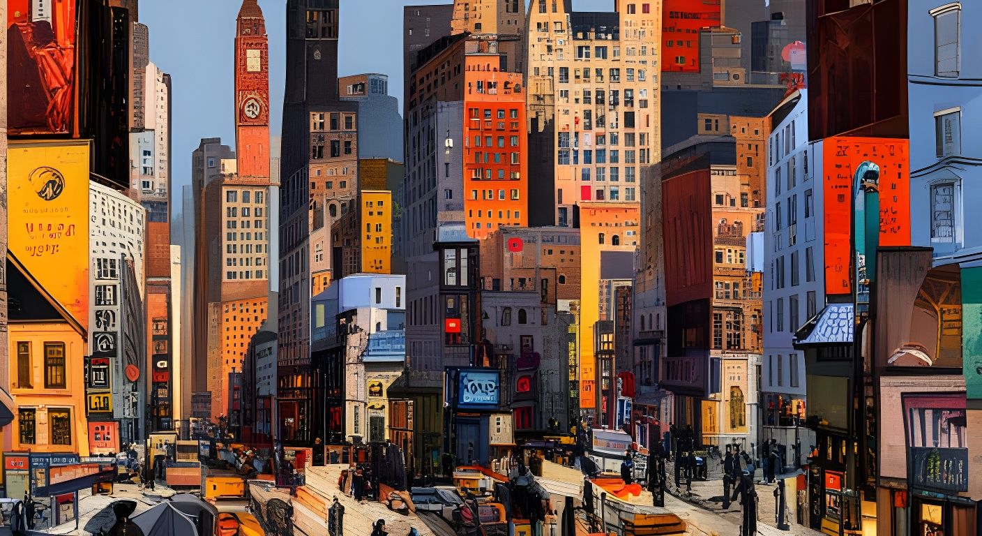 "Whimsical cityscape collage art". Crafted from a patchwork of vintage ...