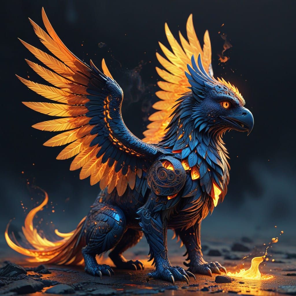 Gryphon fire tipped wings - Gryphon with Iridescent Fire-Tip...