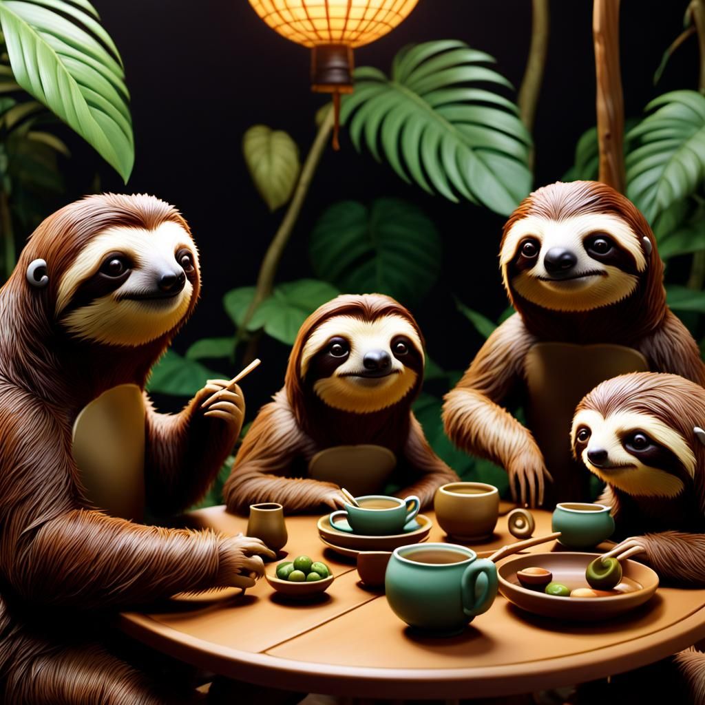 Sloth tea ceremony 7 - AI Generated Artwork - NightCafe Creator