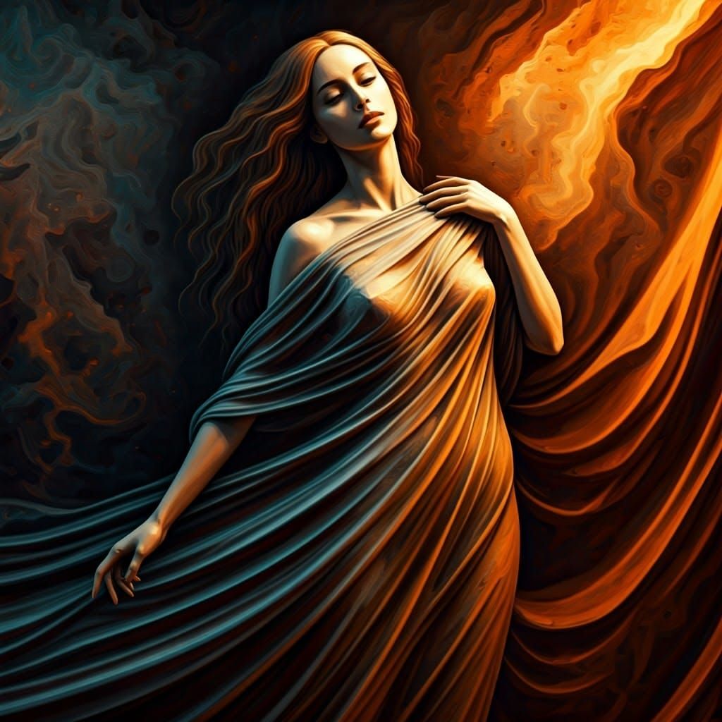 A female figure flowing seamlessly but also statuesque