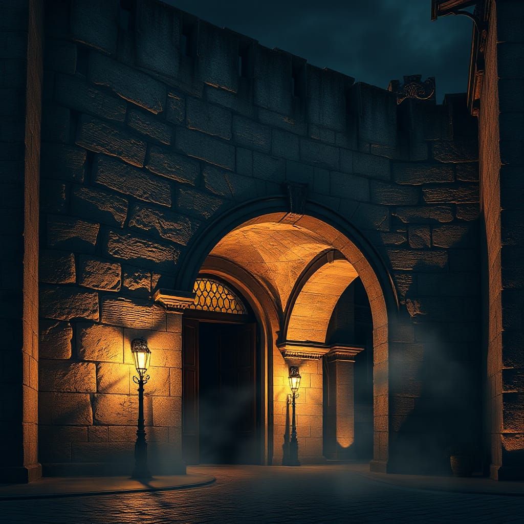 Ancient Roman Portal in Flickering Torchlight, Aos... - AI Art