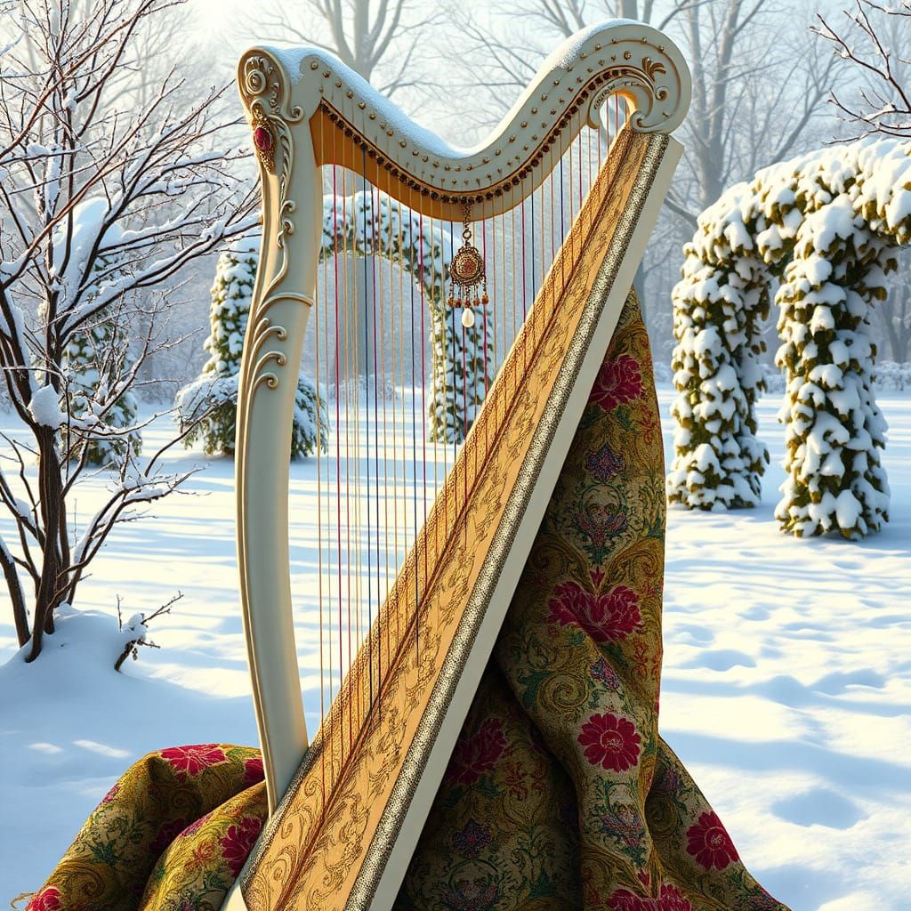 The harp of the Queen - Hyperrealistic Portrait of a Regal W...