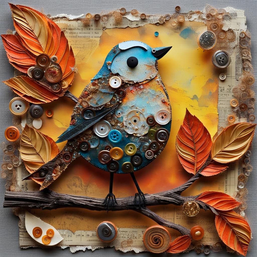 Mixed media bird - AI Generated Artwork - NightCafe Creator