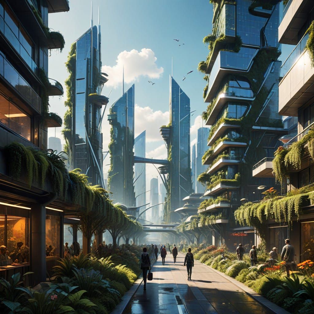 Solarpunk city - Sustainable Futuristic Cityscape in Vibrant...